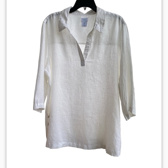 Sigrid Olsen | Tops | Sigurd Olsen 0 Linen White Vneck Blouse Plus Size ...